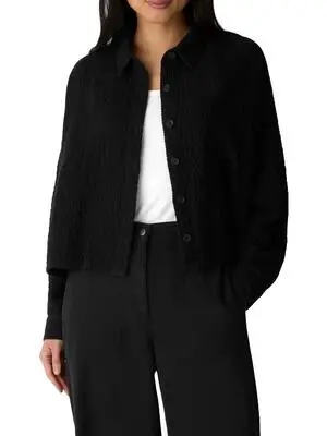 Eileen Fisher Classic Collar Cropped Jacket - Black