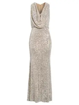 Eliza J Sequined Cowl Neck Maxi Gown - Silver