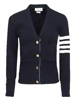 Thom Browne Cardigan With Striped Sleeves - Navy