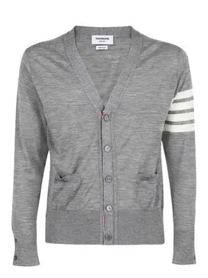 Thom Browne Cardigan With Four-bar Stripes - Gray