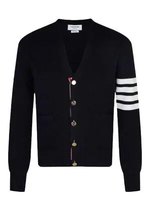 Thom Browne Cardigan With Signature Stripes - Navy