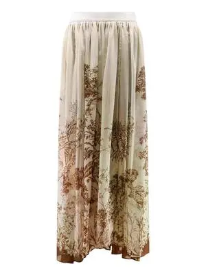 CO.GO Floral-print Gathered Long Skirt - Neutrals