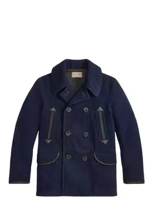 Ralph Lauren Double-breasted Leather-trimmed Coat - Blue