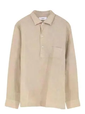 LARDINI Bowling-collar Patch-pocket Shirt - Neutrals