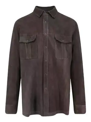 DFOUR Suede Flap-pocket Shirt - Brown