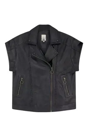 SCARLETT POPPIES Braided-leather Sleeveless Jacket - Black