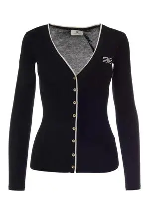 Elisabetta Franchi Logo-embroidered Ribbed Cardigan - Black