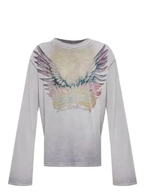 DIESEL® Cotton Graphic Print Long Sleeve T-shirt - Purple