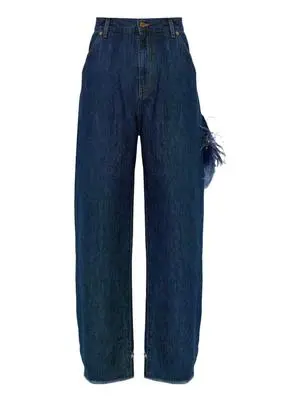 DARKPARK Lisa Belt-loops Jeans With Feather Trim - Blue