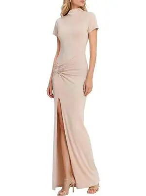 HAMZA Ruched Slit-detail Maxi Dress - Neutrals