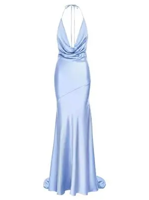 ROSERRY Cowl-neck Halterneck Dress - Blue