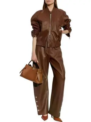 Sportmax Leather Bomber Jacket - Brown