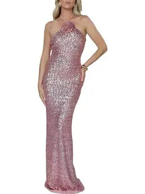 ROSERRY Floral-appliqué Maxi Dress - Pink