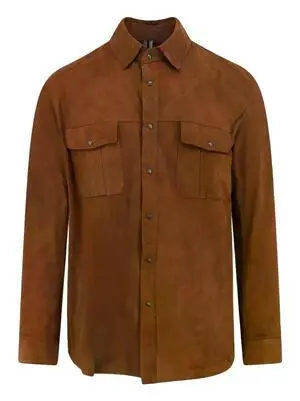 DFOUR Pocket-detail Suede Shirt - Brown
