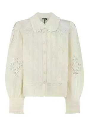 SCARLETT POPPIES Embroidered Cotton Lace Top - Neutrals