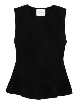 LISA YANG Ribbed Knit V-neck Top - Black