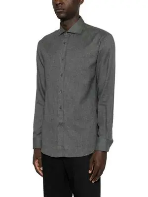 Brunello Cucinelli Herringbone-weave Long-sleeve Shirt - Grey