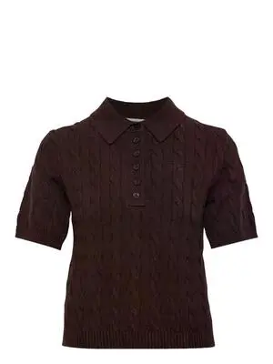 GESTUZ Cable-knit Polo Sweater - Brown