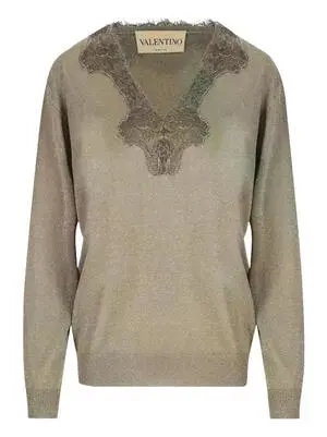 Valentino Garavani Lace-trim Metallic Sweater - Neutrals