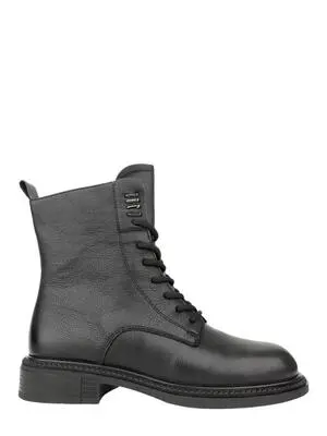 LINDA BAUMANN Lace-up Leather Ankle Boots - Black