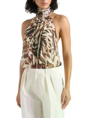 MANIÈRE DE VOIR Manière De Voir Phoebe Animal Print Tie-Neck Halter Top