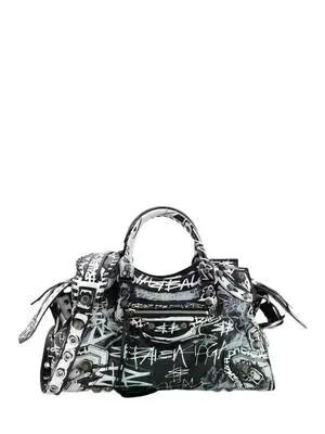 Balenciaga Neo Cagole Graffiti City Bag Leather Medium Tote - Black