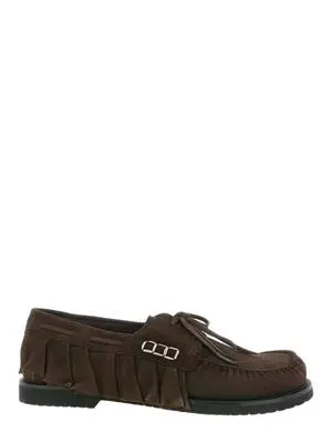 JW Anderson Ruffle-trimmed Suede Boat Shoes - Brown