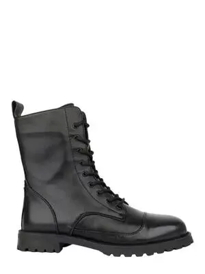 LINDA BAUMANN Leather Lace-up Combat Boots - Black