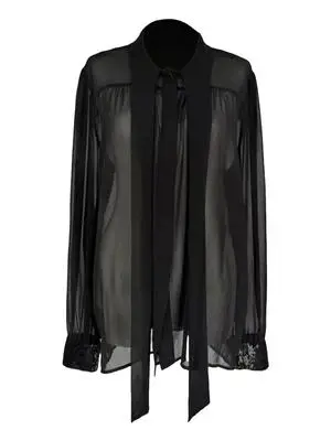 Michael Kors Tie-neck Sheer Blouse - Black