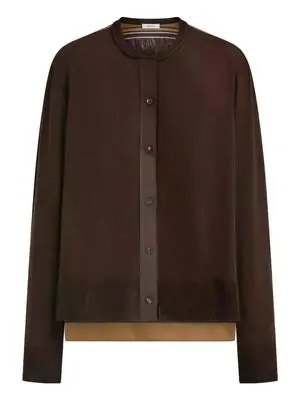 FERRAGAMO Cardigan With Silk Panel Detail - Brown