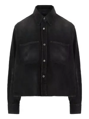 HAIKURE Faded Effect Raw Edge Denim Shirt - Black