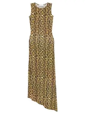 MARINE SERRE Snake Print Asymmetric Maxi Dress - Brown