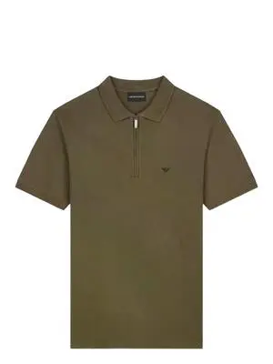 Emporio Armani Polo Shirt In Piqué With Partial Zip - Green
