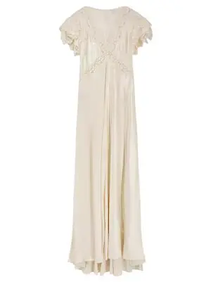 Alberta Ferretti Lace-trim Maxi Dress - Neutrals