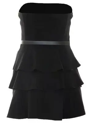 ELISABETTA FRANCHI Elisabetta Franchi Black Strapless Tiered Dress With Gold-Tone Buckle Belt