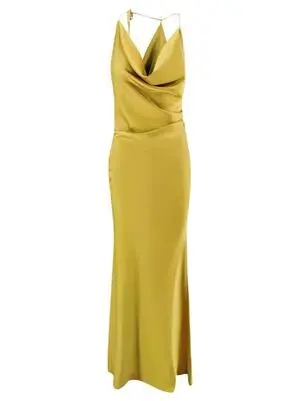 ACTUALEE Draped-neck Satin Maxi Dress - Yellow