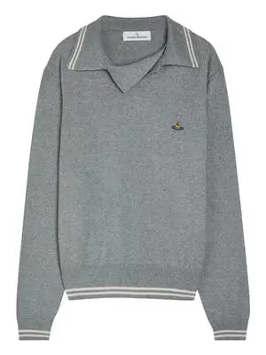 VIVIENNE WESTWOOD Striped-trim V-neck Sweater - Grey