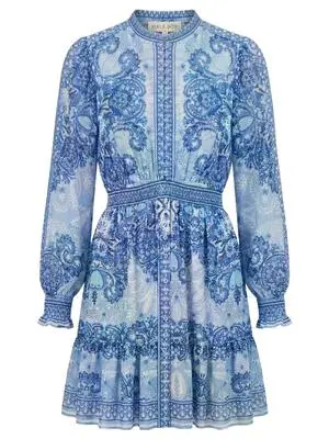 Hale Bob Eleanora Paisley-print Smocked Mini Dress - Blue