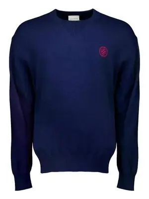 Drole De Monsieur Logo-embroidered V-insert Sweater - Blue