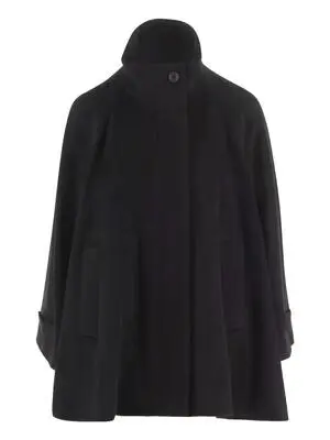 Tagliatore Leila High-neck Wool Cape Jacket - Black