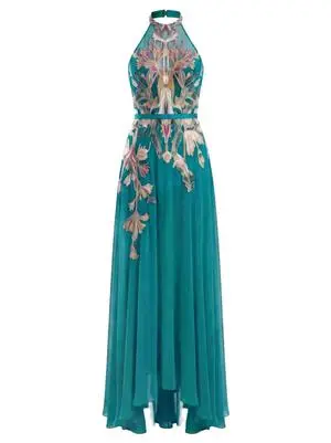 SAIID KOBEISY Embroidered Halterneck Maxi Dress Green