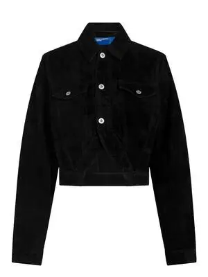 Karl Lagerfeld Cropped Velvet Finish Denim Jacket - Black