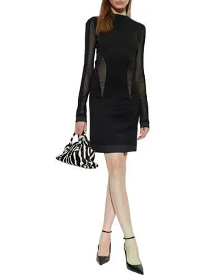 Attico Mini Dress With Sheer Panels And Long Sleeves - Black