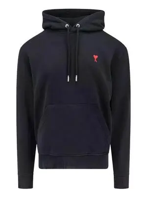 AMI Paris Cotton Hoodie With De Coeur Embroidery - Black