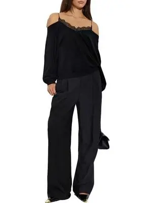 IRO PARIS Ivoire Lace-trim Cold-shoulder Sweater - Black