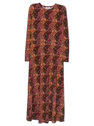 SIYU Floral Print Long Sleeve Midi Dress - Brown