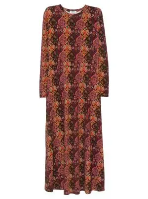 SIYU Floral Print Long Sleeve Midi Dress - Brown