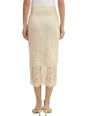 VICOLO Lace Overlay Midi Skirt - Neutrals