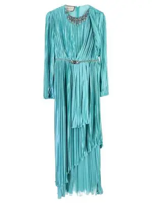 Gucci Crystal-embellished Pleated Long Sleeve Maxi Dress - Blue