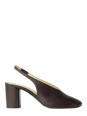 LEMAIRE Glove Slingback Pumps 80mm Block Heel In Lambskin Leather - Brown